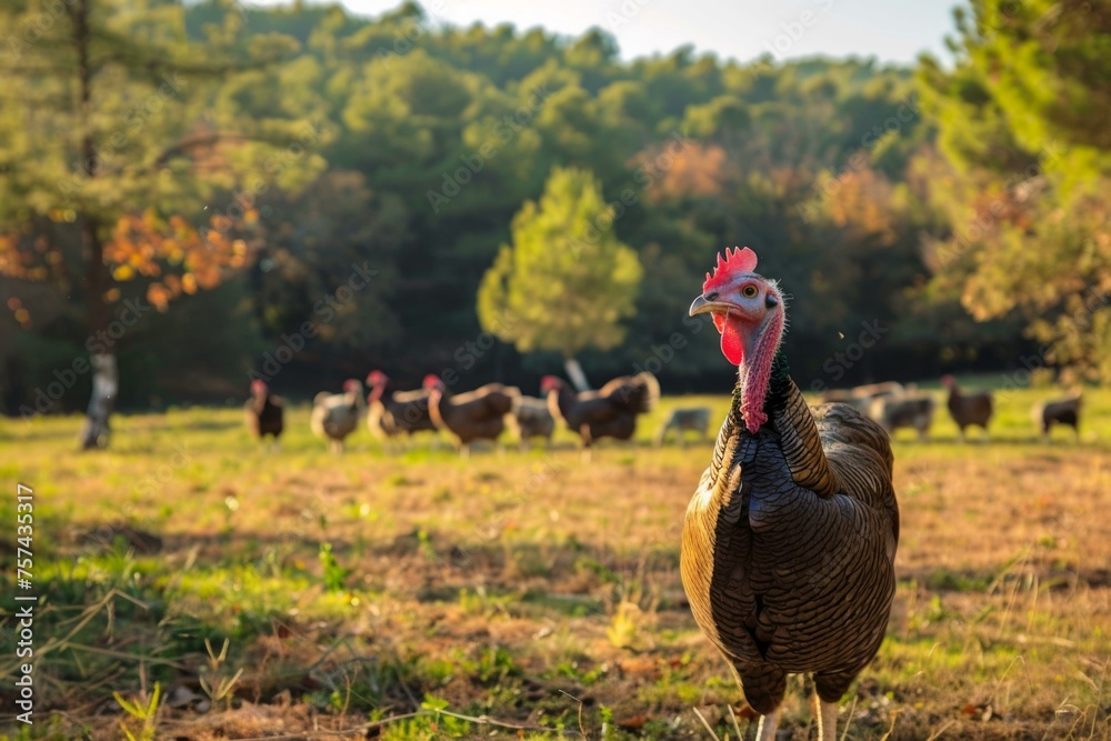 Turkey in a farm setting with other animals, showcasing agriculture and ...