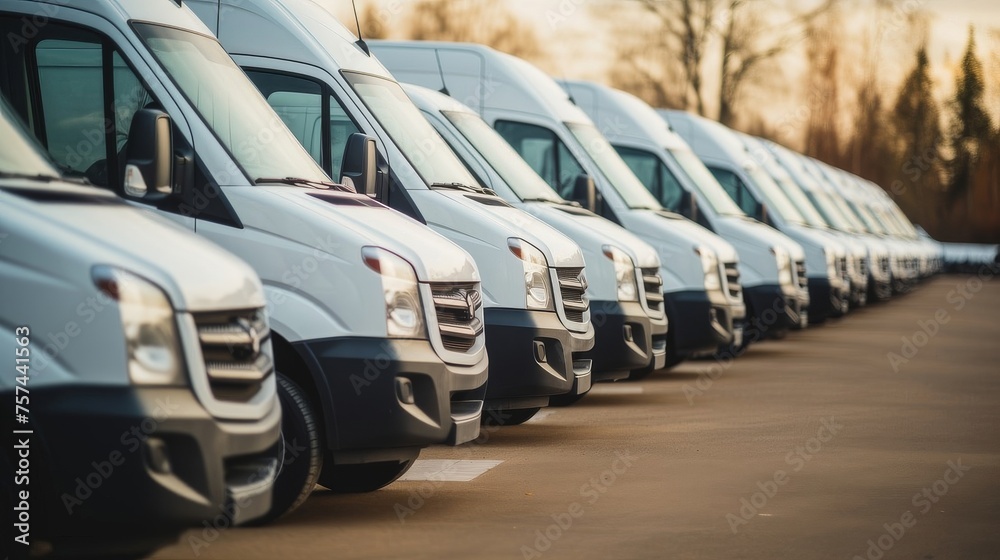 Cargo vans lined up and sold at a dealership or a delivery and service ...