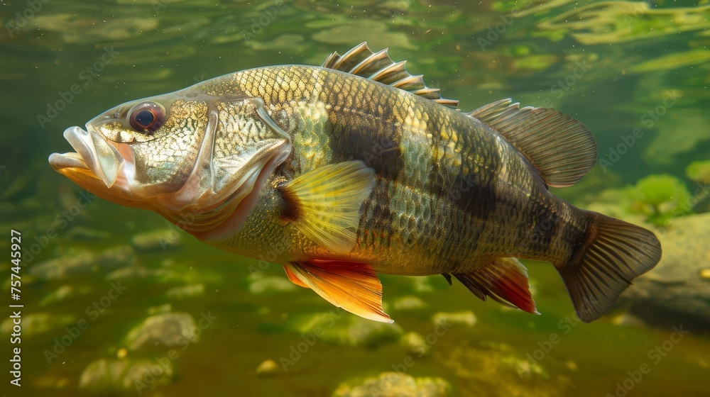 Big freshwater perch caught and displayed in water, symbolizing ...