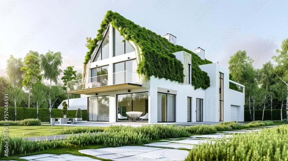 Green home concept with an eco-friendly house design, emphasizing ...