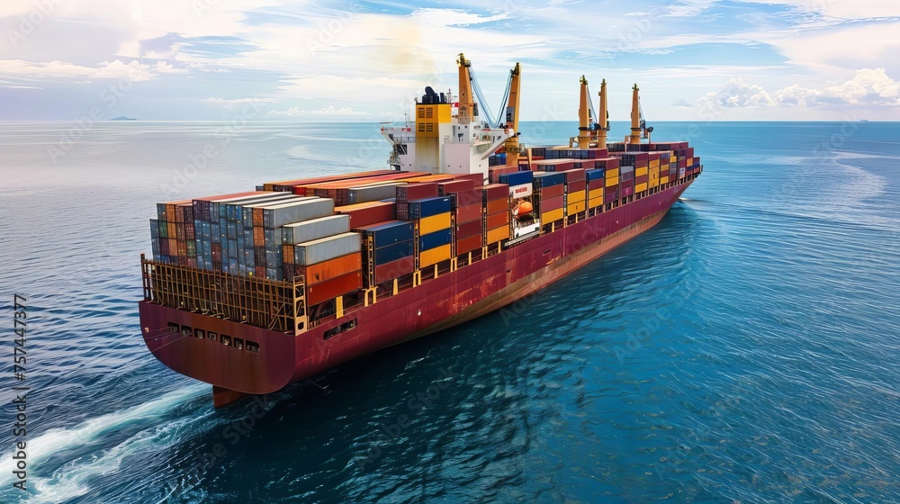 Massive container ship at sea, loaded with cargo containers ...