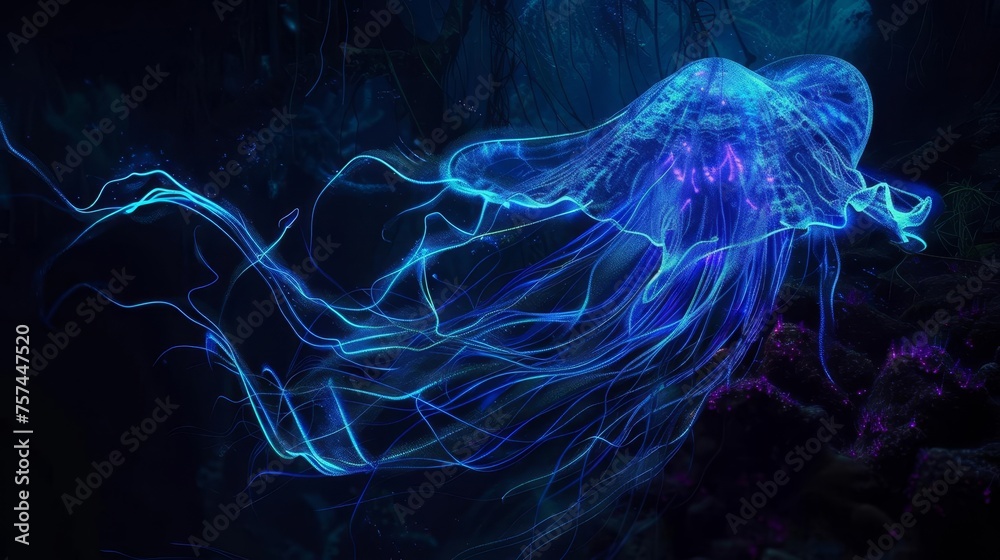 mysterious deep sea creatures glowing in the dark depths of the ocean ...