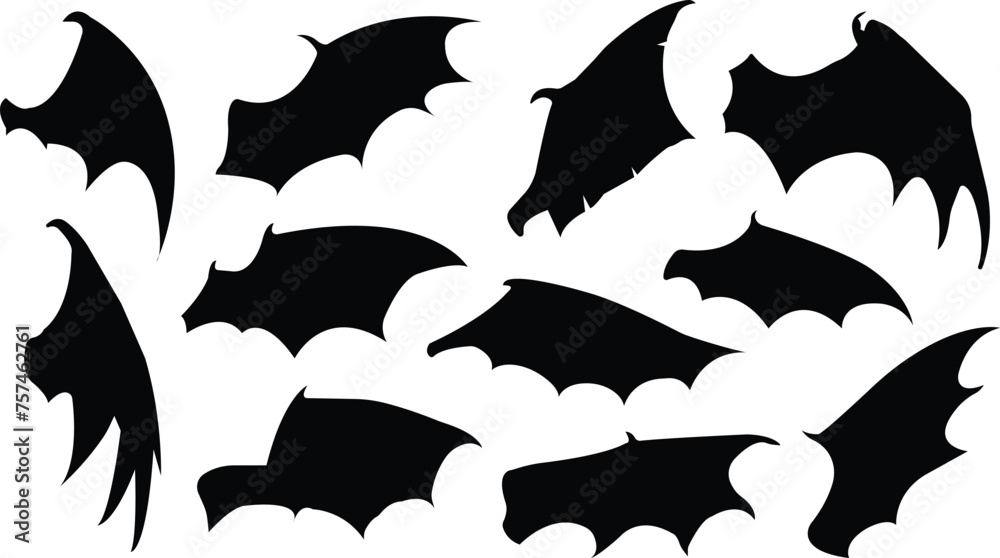 dragon wing silhouettes icons set. dragon wings flat vector isolated on ...