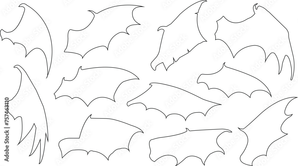 dragon wing silhouettes icons set. dragon wings line vector isolated on ...