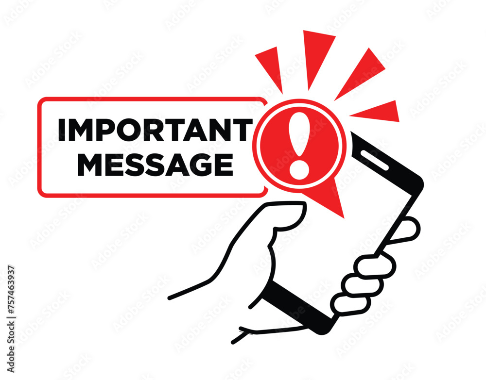 Notification with exclamation sign on the smartphone screen. Important ...