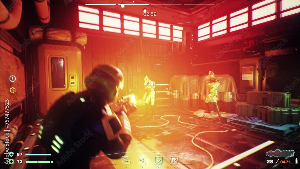 Animation of the video game soldier character clearing the designated ...