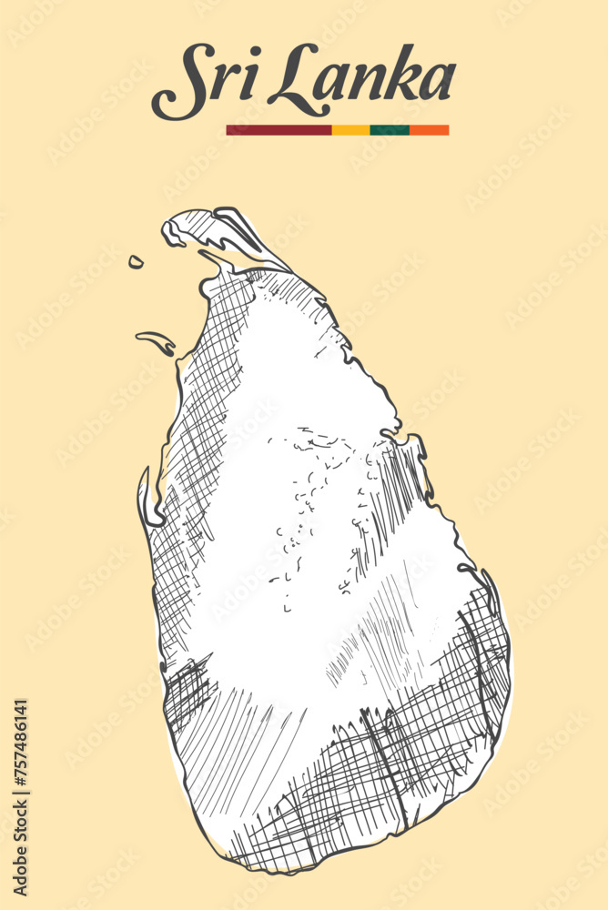 Sri Lanka drawing map, Hand drawn of Lanka map, pencil sketch vector ...