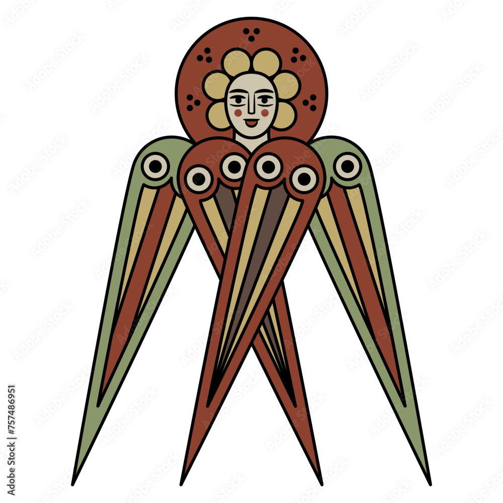 Winged Seraphim. Christian angel or cherub. Medieval illuminated ...