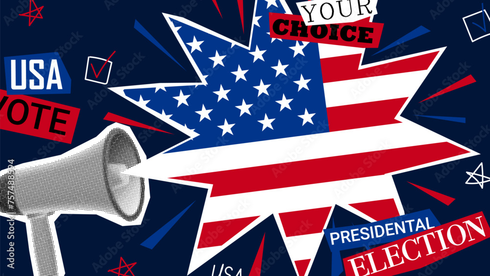 Collage for US presidential election. Vector banner with halftone ...
