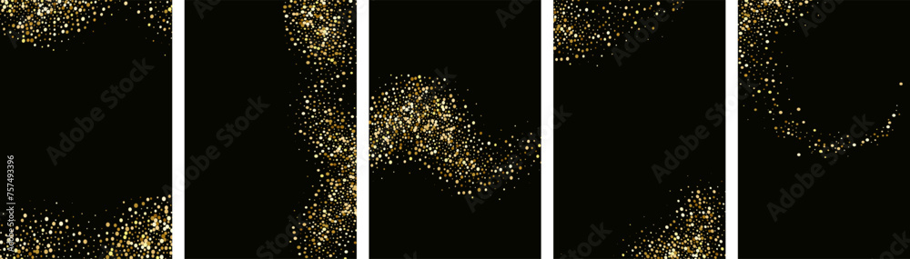Collection of gold glitter textures set against a sleek black backdrop ...