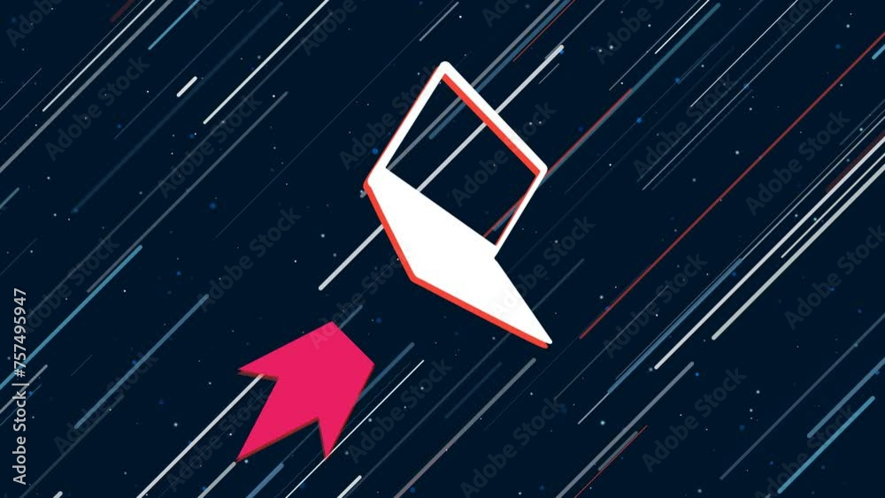 Notebook symbol flies through the universe on a jet propulsion. The ...