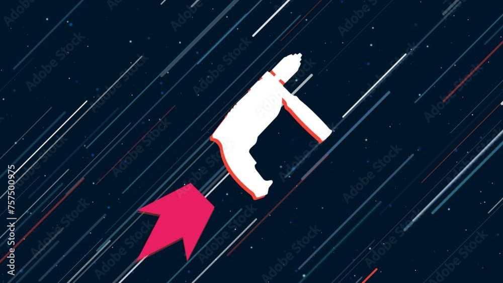Drill symbol flies through the universe on a jet propulsion. The symbol ...