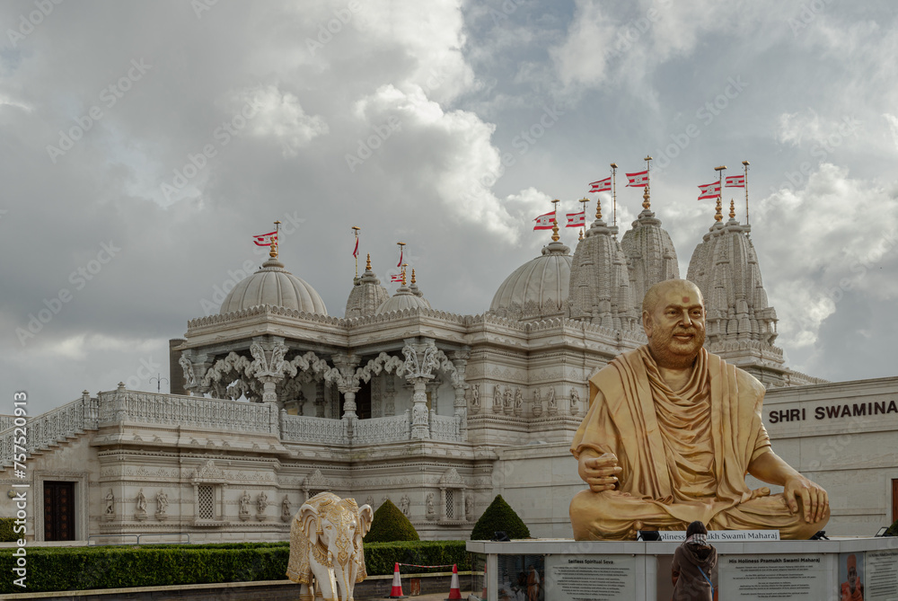 London, UK - Feb 23, 2024 - Exterior view of the Neasden temple (BAPS ...