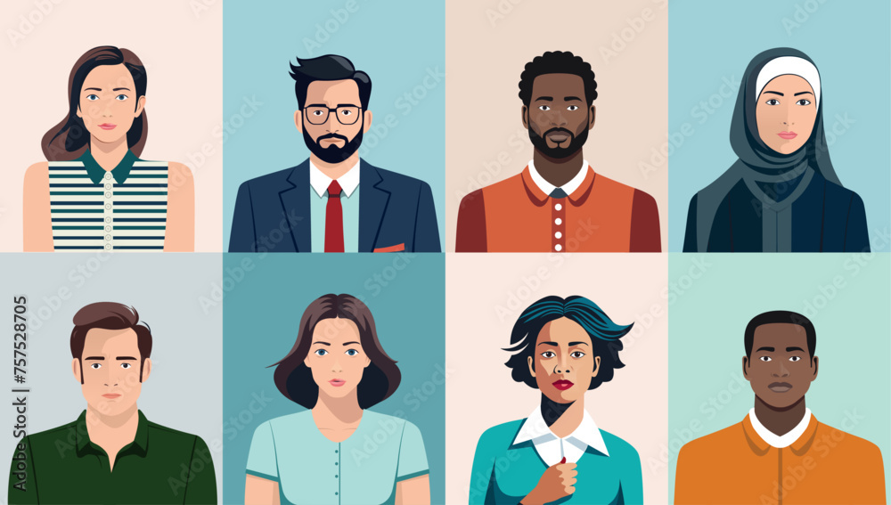 People character portrait collection - Set of vector illustration of ...