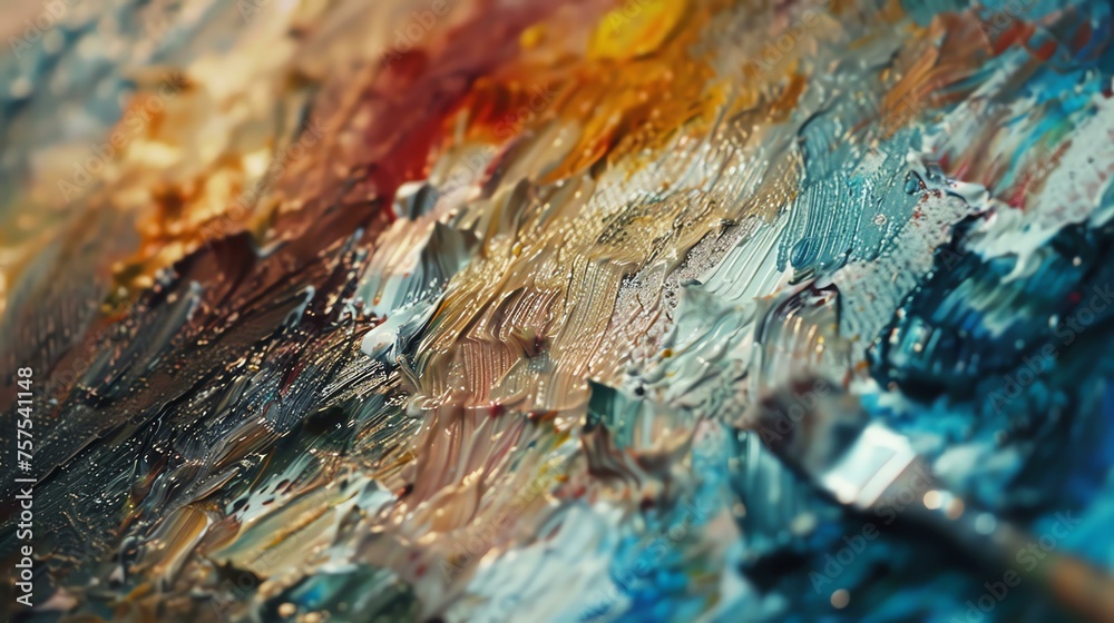 Colorful abstract oil painting. The artwork has a vibrant and ...