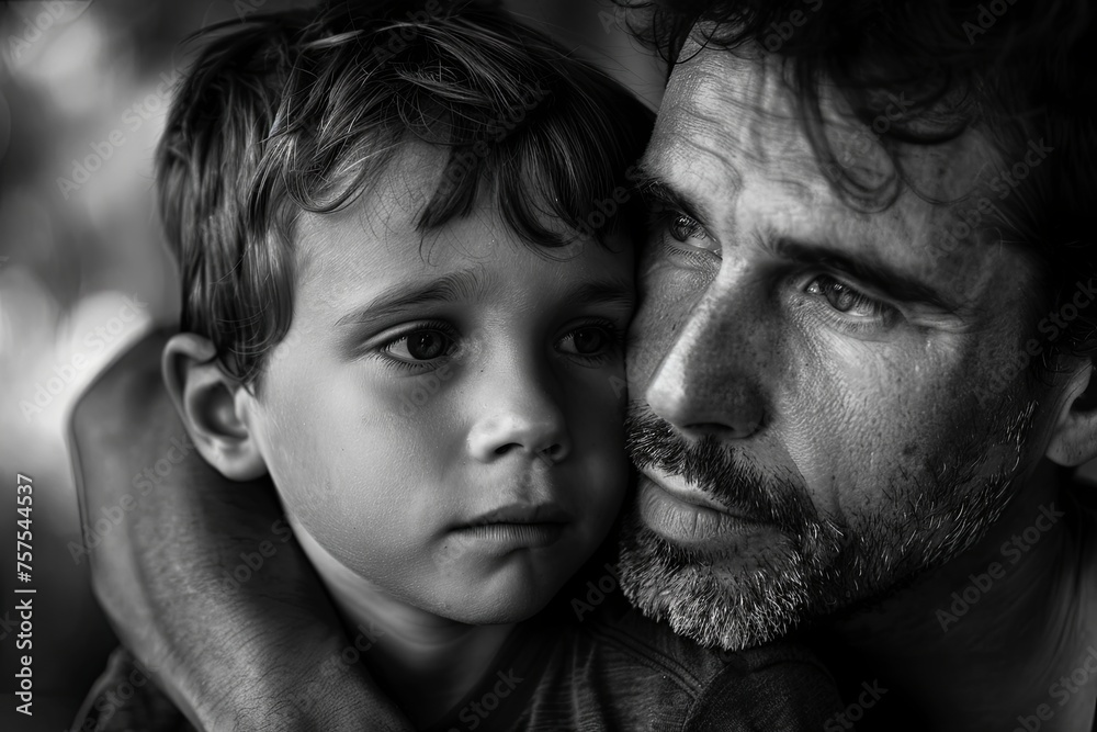 A portrait of a teenage son with his father, raising and passing on ...