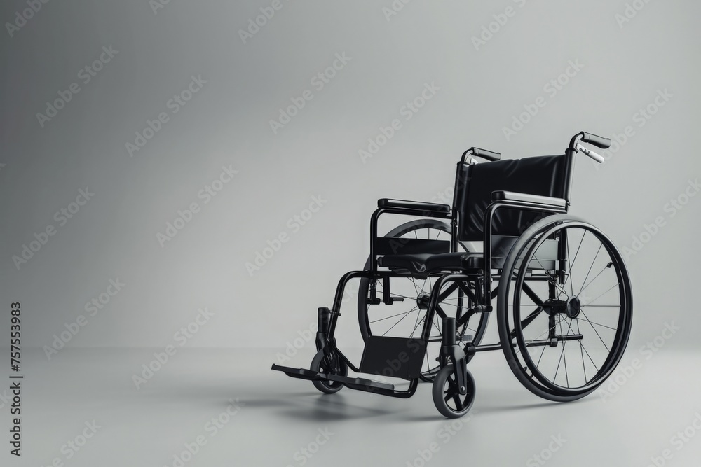 A black and white wheelchair stands as a symbol of mobility and ...