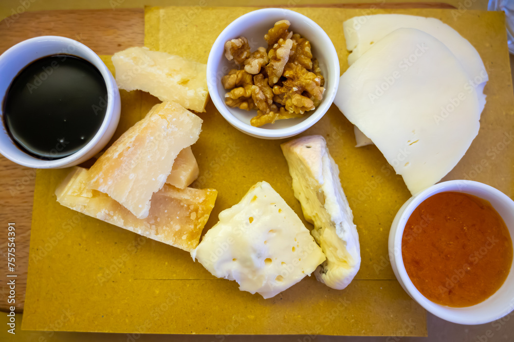 Tasting of different italian cheeses, parmesan Italian Parmigiano ...