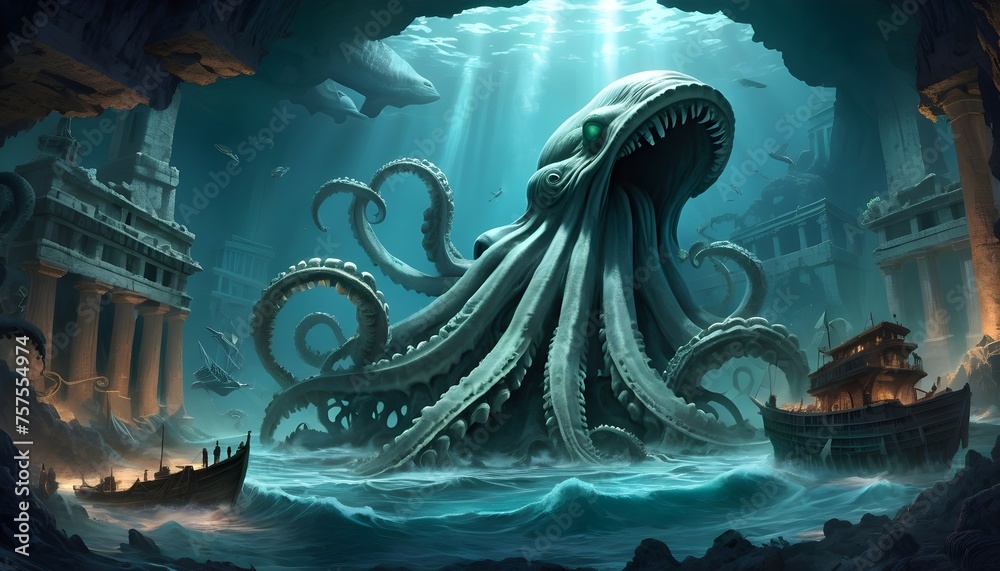 A thrilling image of the Sea Monster rising from the depths of the ...