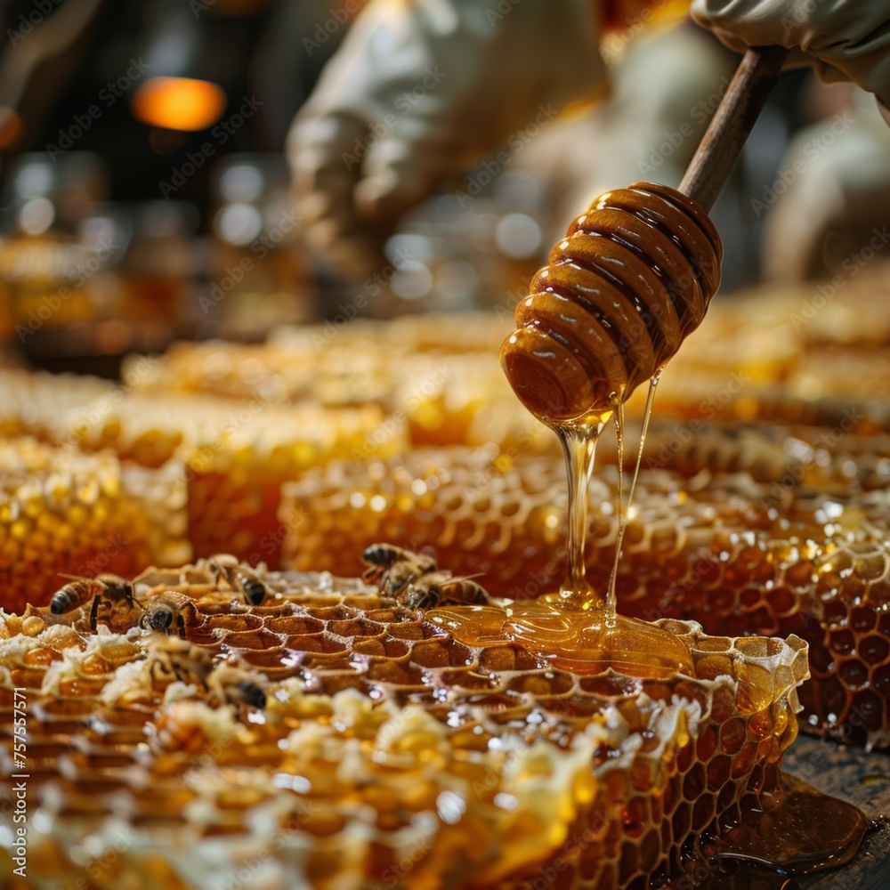 An educational image showing the process of honey extraction, with a ...