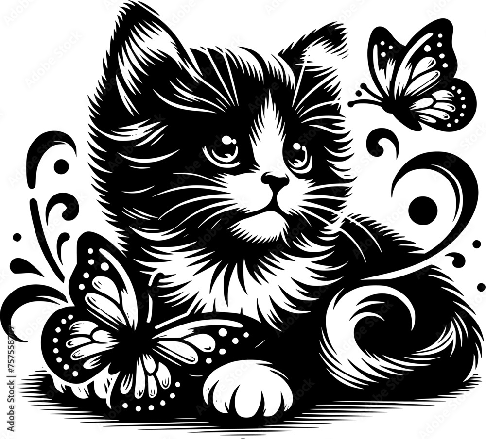 Kitten Svg, Kitten With Bow Tie Svg, Cute Cat svg, Curious Kitten ...