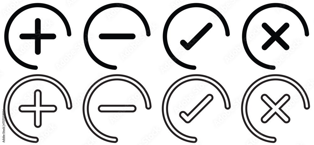 Round plus sign and minus sign icon set. Vector. plus minus icon, Plus ...