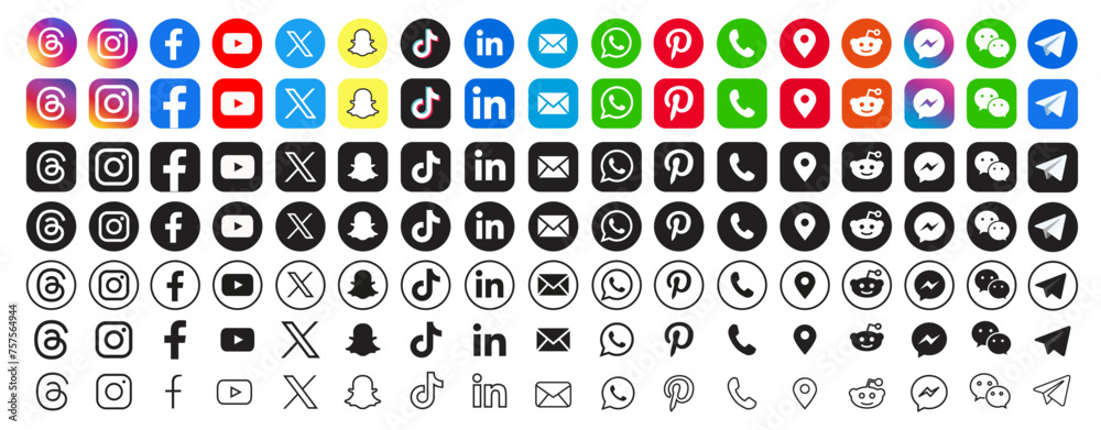 Threads, X, twitter, instagram, Facebook, youtube, snapchat, pinterest ...