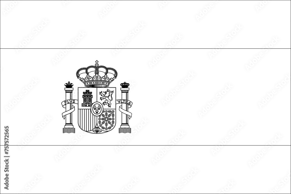 Spain flag - thin black vector outline wireframe isolated on white ...