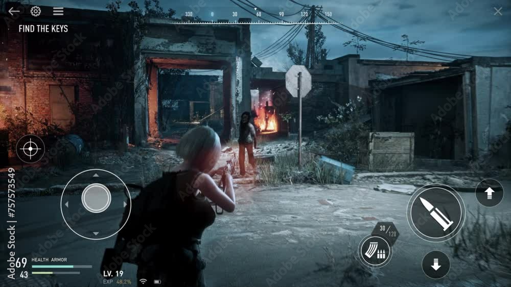 Female character defeated by the zombies in the modern mobile game ...