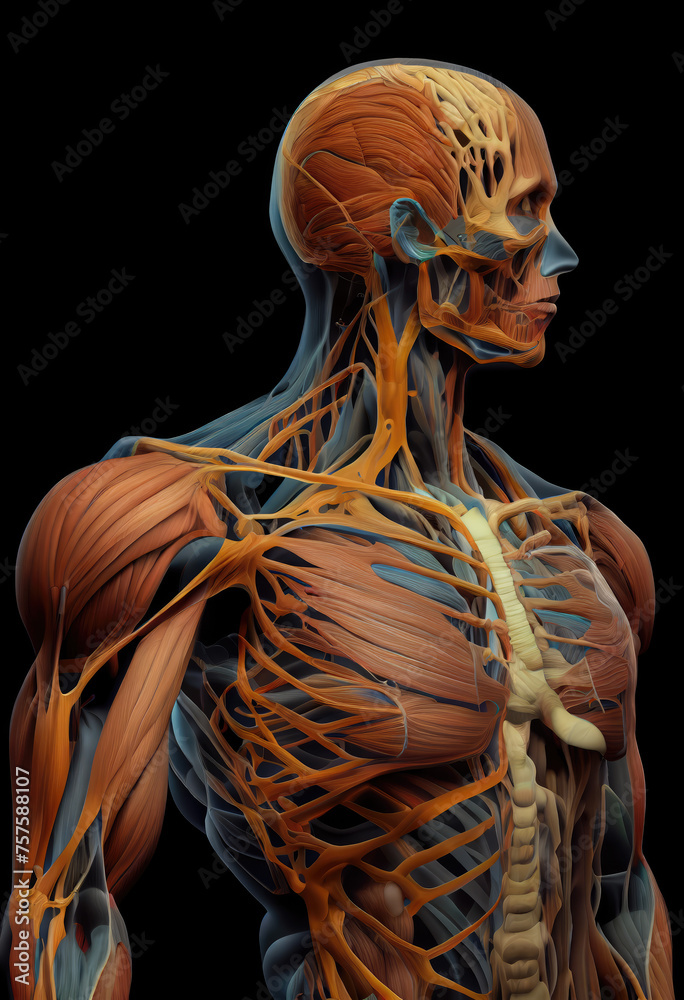 Full human body with intricate and detailed muscles and nervous system ...