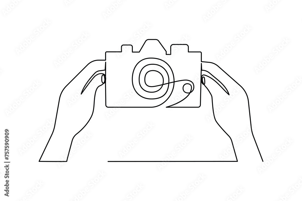 Continuous one-line retro photo camera drawing and DSLR mood HD camera ...
