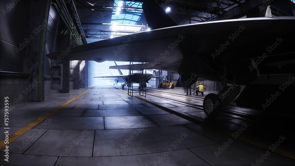 Production of military fighter jet f 22 raptor at the factory. Military ...