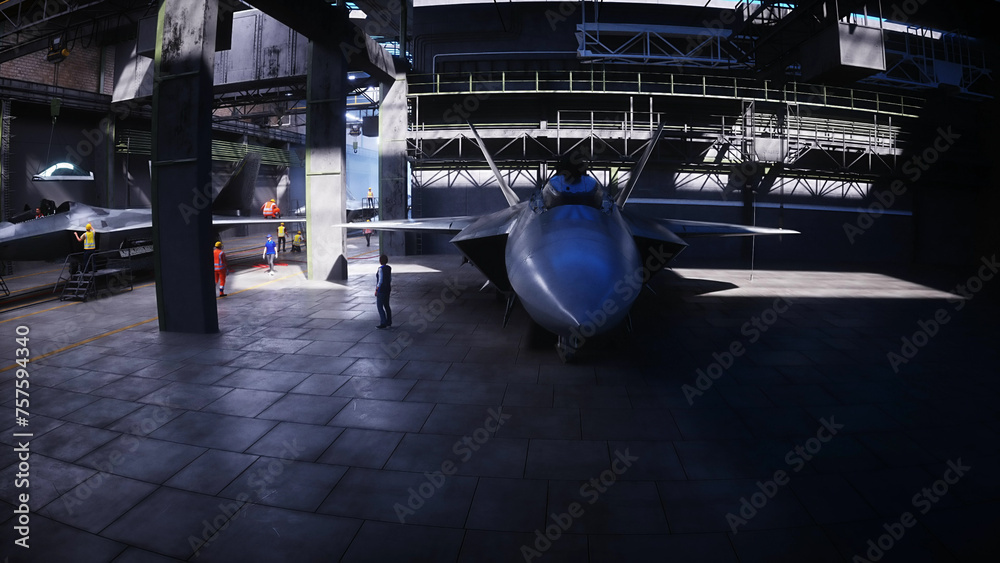 Production of military fighter jet f 22 raptor at the factory. Military ...