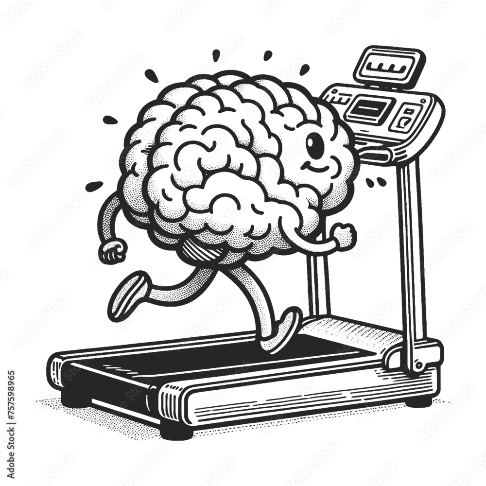 animated brain character exercising on a treadmill, symbolizing mental ...