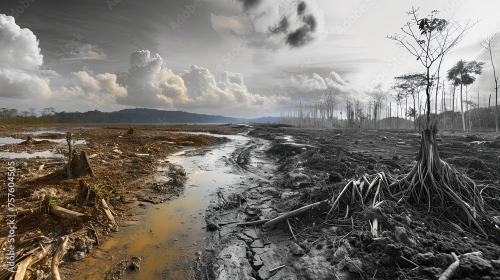 Panoramic view of the Amazon rainforest and the Amazon river. Series of ...