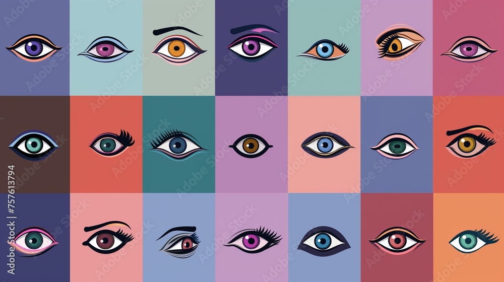A diverse collection of pixelated eye icons in various styles and sizes ...