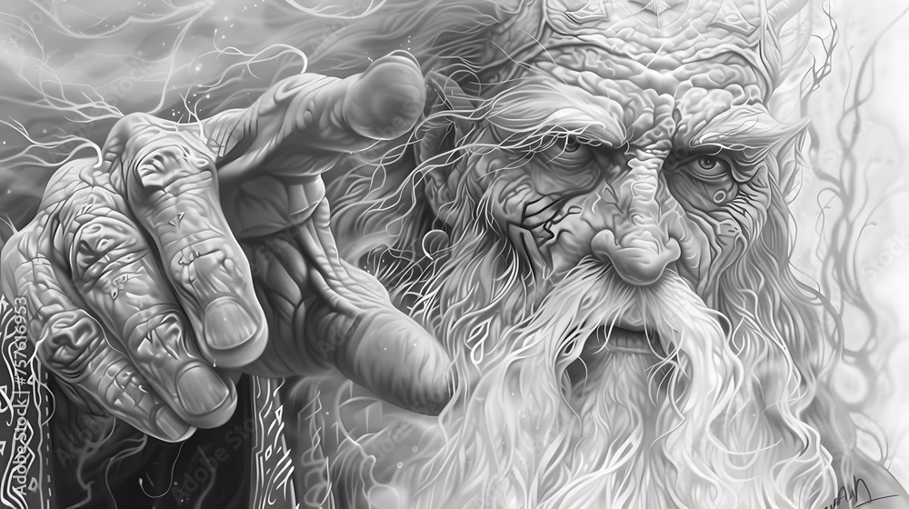 Mystical World of an Evil Wizard coloring page in black and white Stock ...