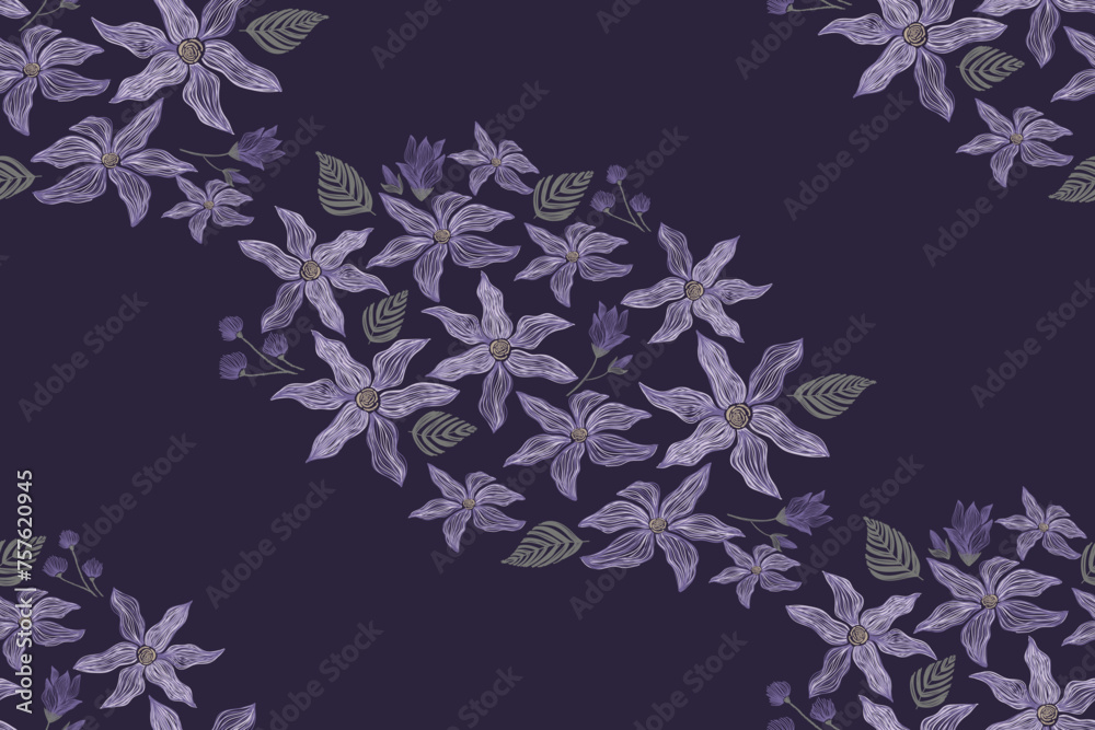 Blue flower pattern seamless background border frame. Vector ...