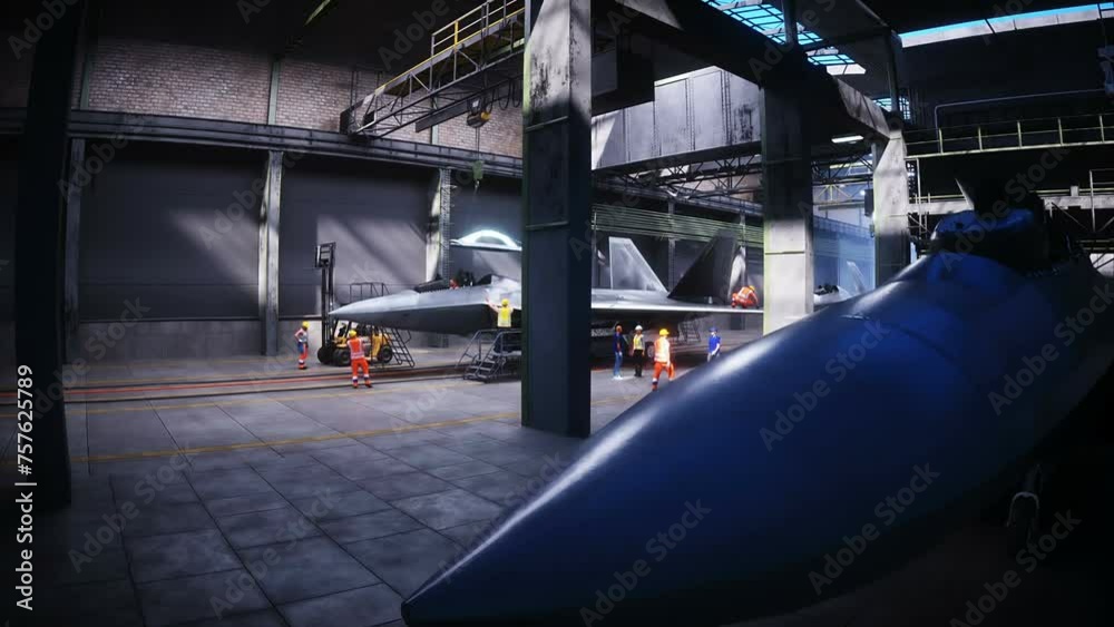 Production of military fighter jet f 22 raptor at the factory. Military ...