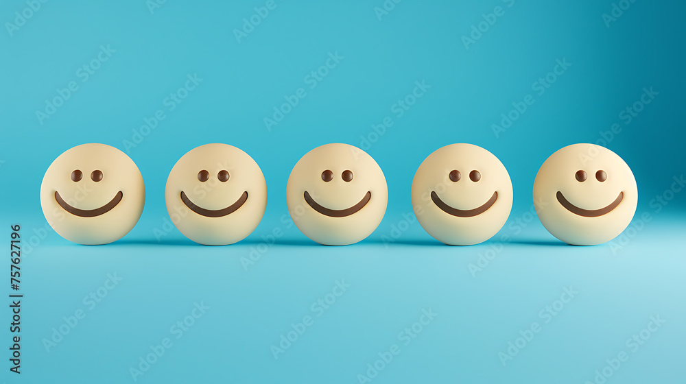 The image you’ve shared features a row of five beige, 3D smiley face ...