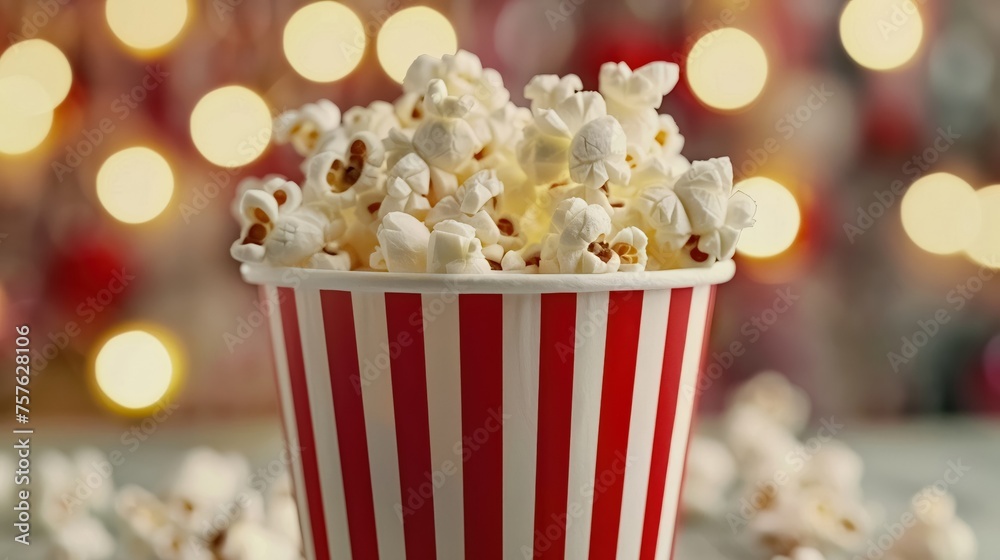 Focus on the colors and textures of the red and white striped popcorn ...