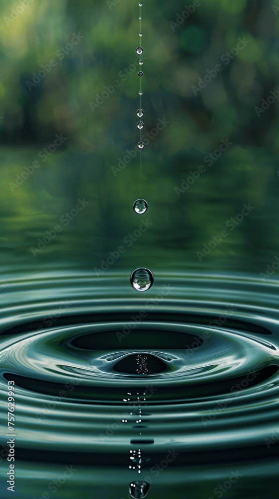 Water droplets touching the water surface ripple in circles Floating up ...