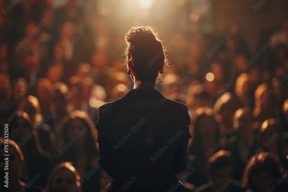 Successful Female Motivational Speaker on Stage, Talking about ...