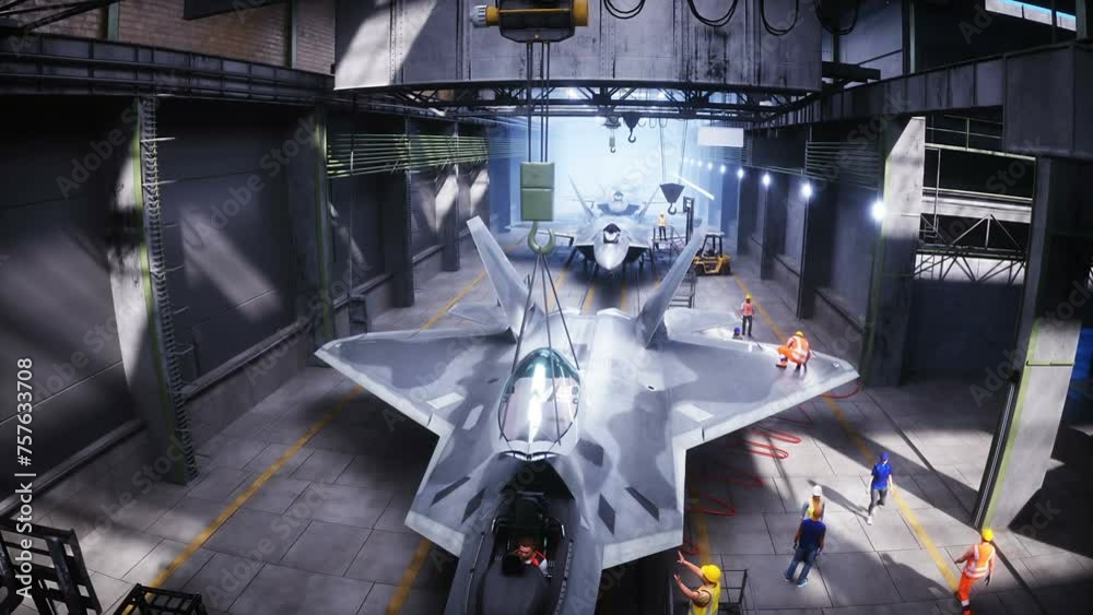Production of military fighter jet f 22 raptor at the factory. Military ...