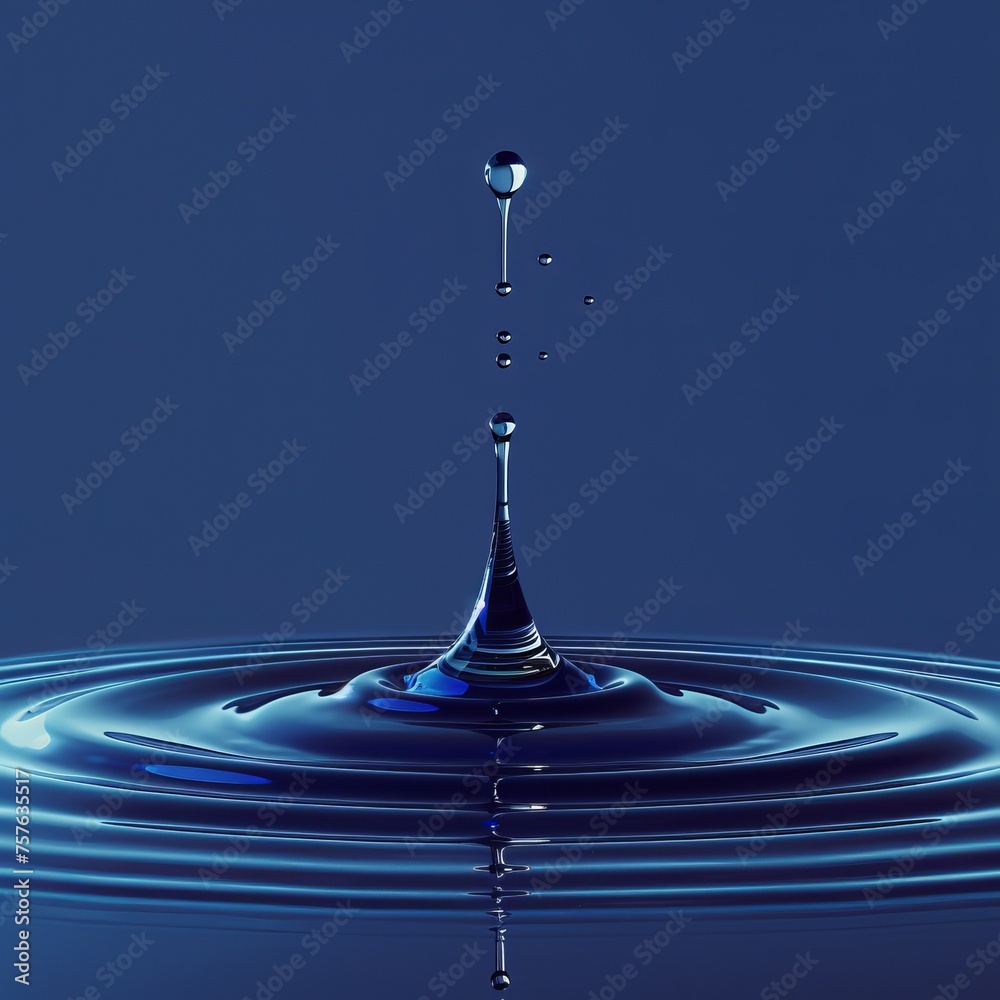 Water droplets touching the water surface ripple in circles Floating up from the surface of the ...