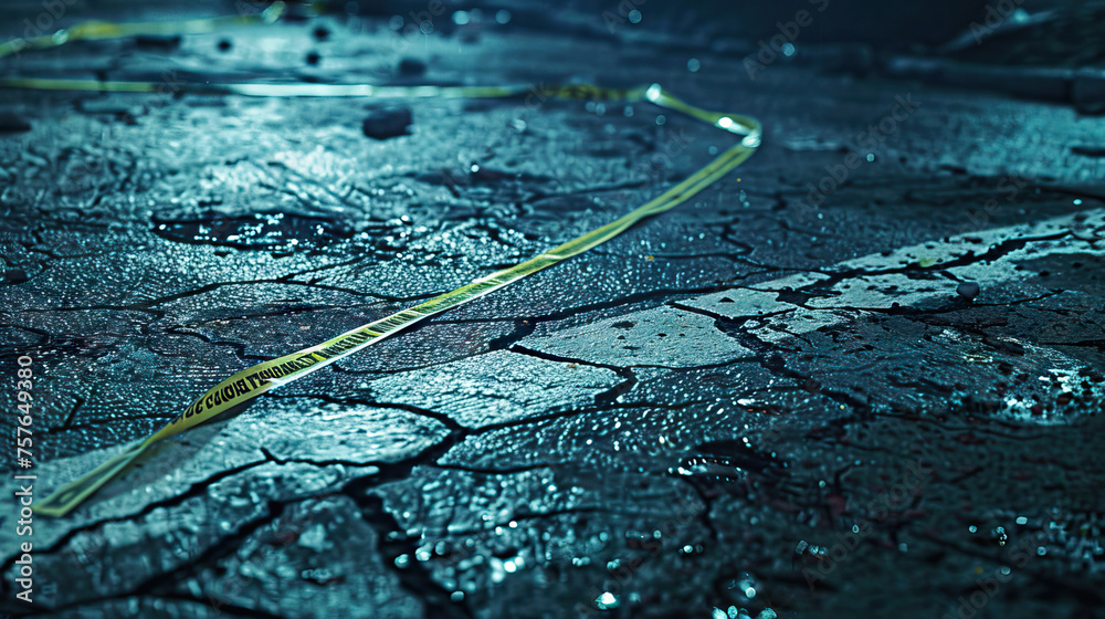 Murder Mystery: Crime Scene with Chalk Outline and Police Tape ...