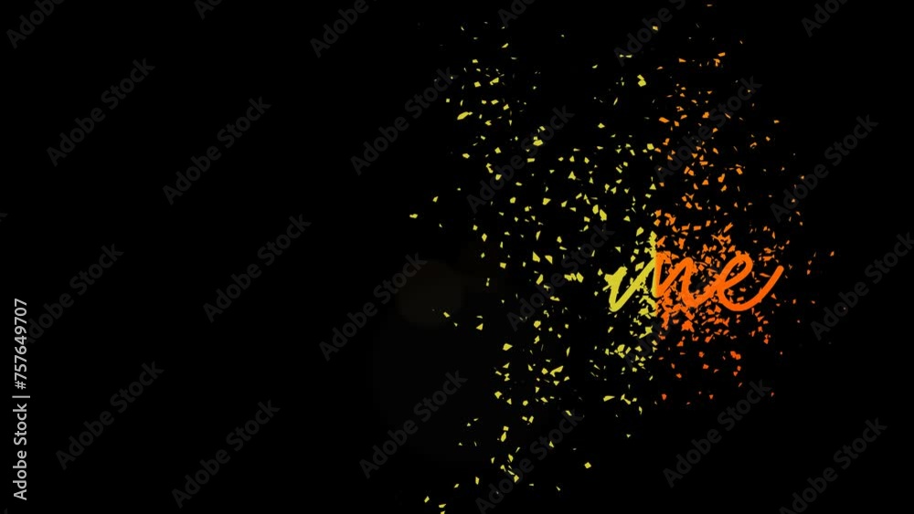 Welcome animation with dust sprinkle particle effect on black screen ...