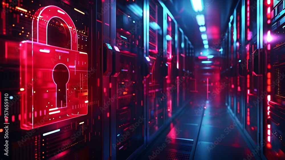 Firewall activated in the Server Room. Data Center. Showing the room ...