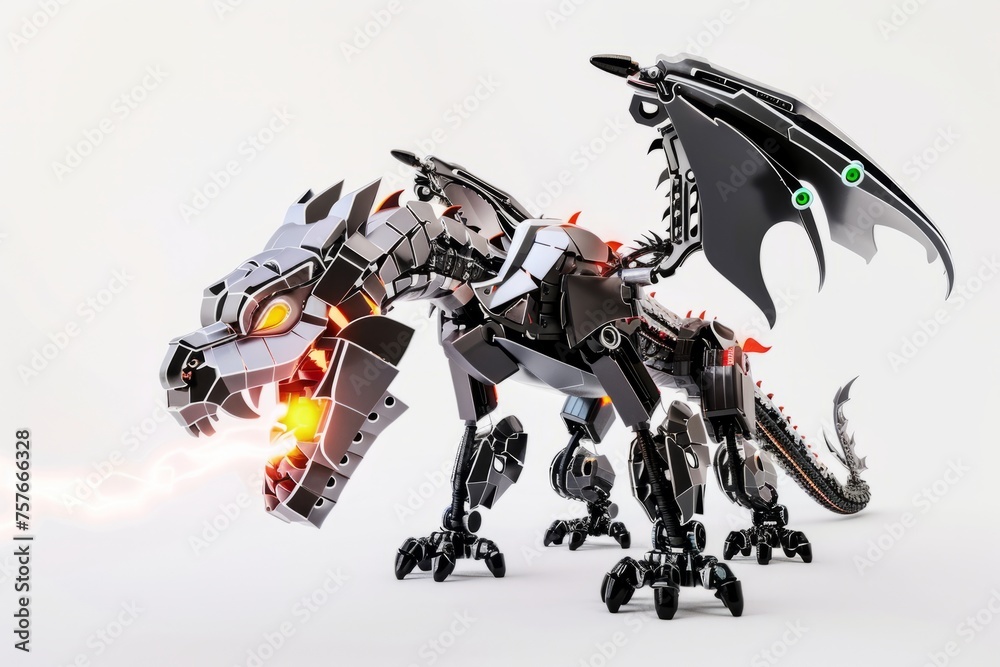 Robotic dragon mascot logo, breathing digital fire and embodying the ...
