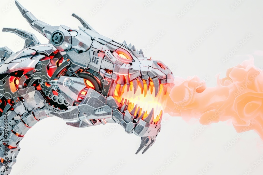 Robotic dragon mascot logo, breathing digital fire and embodying the ...